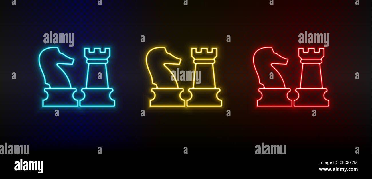 Neon icon set business, chess. Set of red, blue, yellow neon vector ...