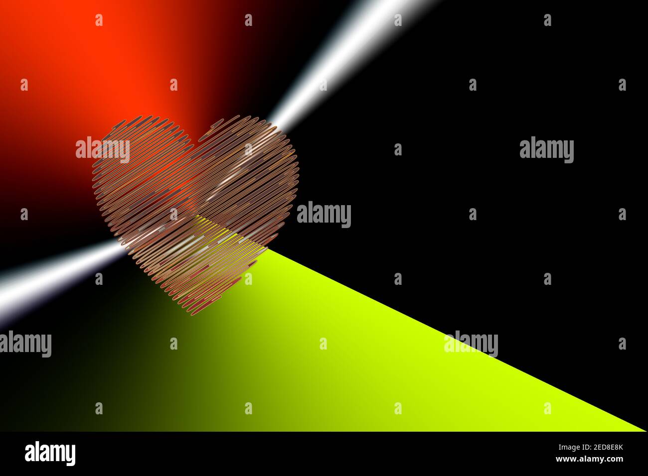 Illustration of a shaded heart on red, black, and green background ...