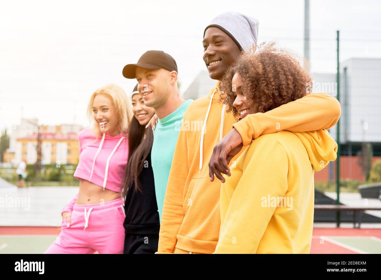 Multi-ethnic group teenage friends. African-american asian caucasian ...