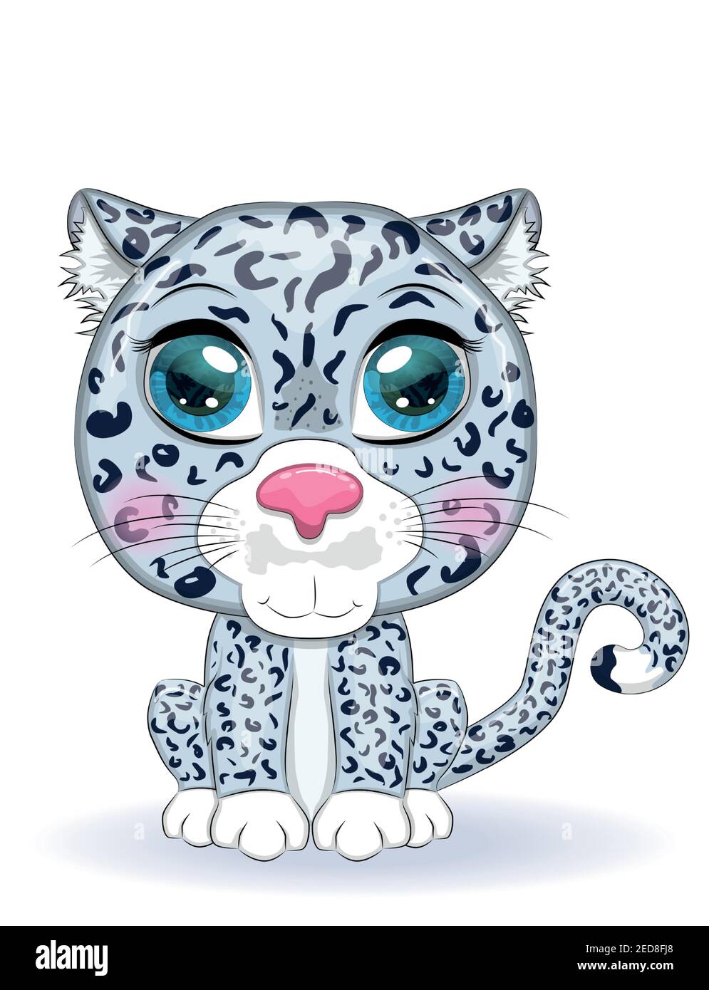 Cartoon snow leopard with expressive eyes. Wild animals, character ...