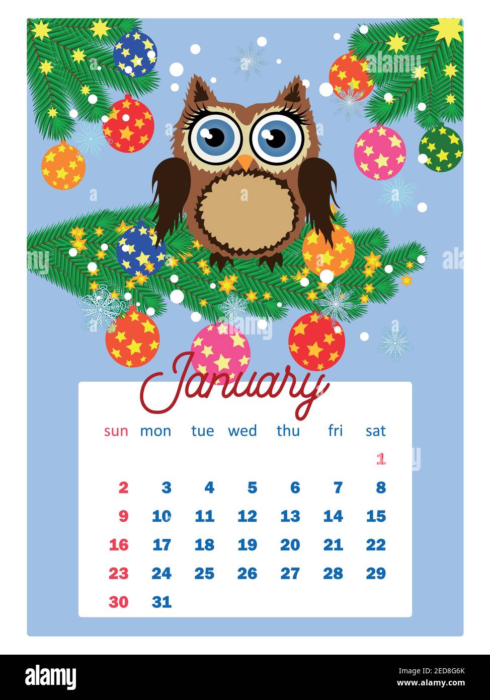 Calendar 2022. Cute owls and birds for every month. Wall vertical ...