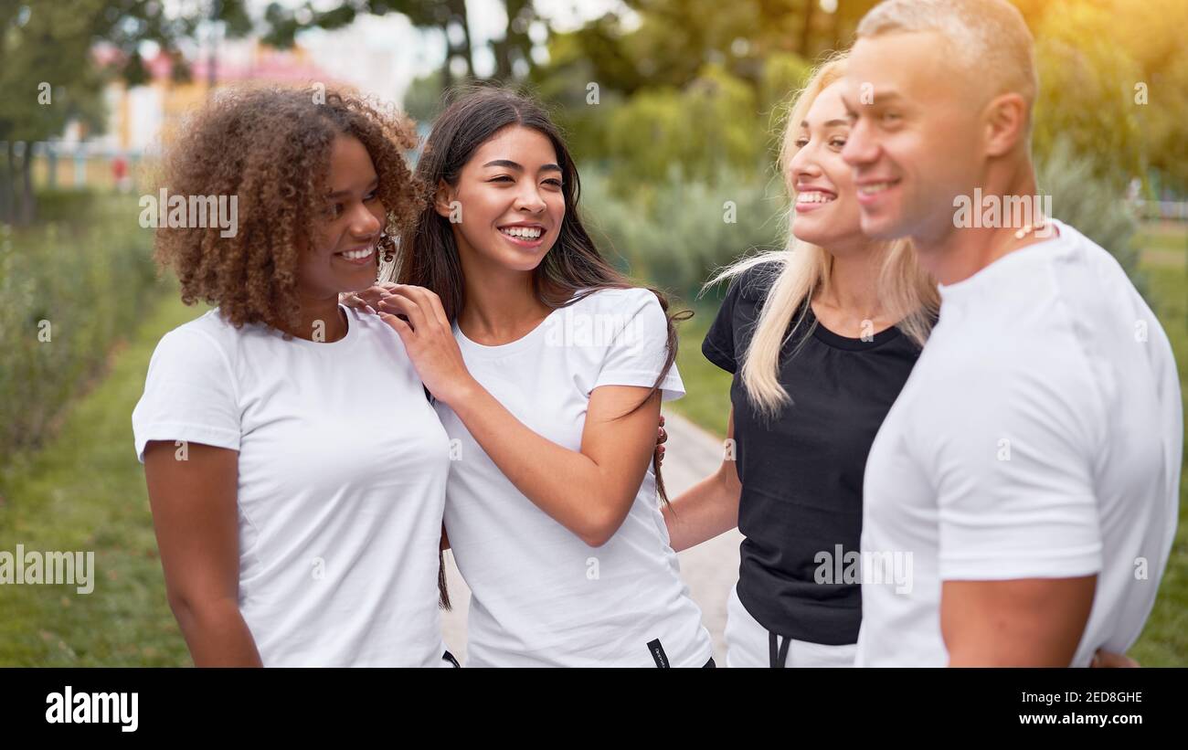 Multi-ethnic group teenage friends. African-american asian caucasian ...