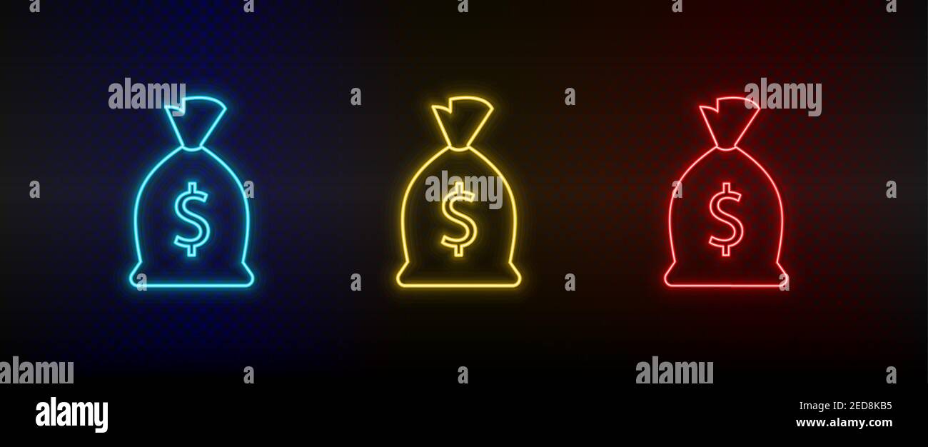 Neon icon set finance, investment. Set of red, blue, yellow neon vector ...