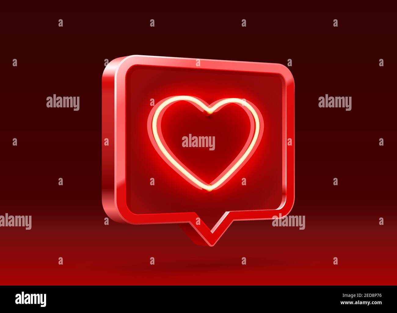 Heart neon like icon, sign follower 3d banner, love post social media ...