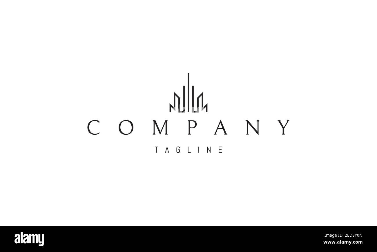 Vector logo on which an abstract image of a skyscraper in a linear ...