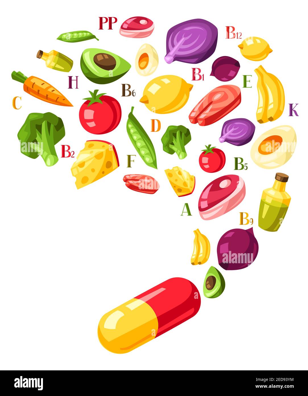 Vitamin food sources illustration Stock Vector Image & Art - Alamy