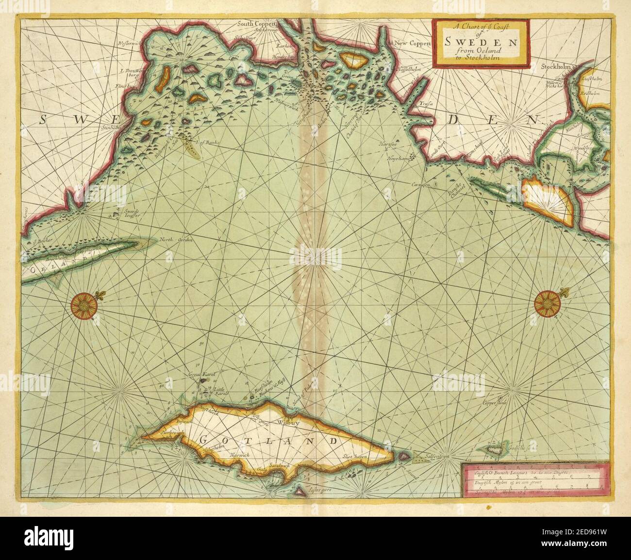A chart of coast SWEDEN from Oeland to Stockholm Stock Photo - Alamy
