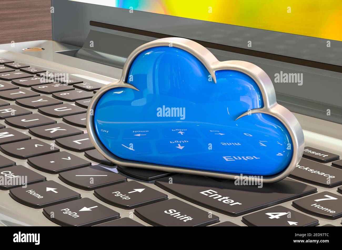 Laptop keyboard with cloud storage, 3D rendering Stock Photo - Alamy