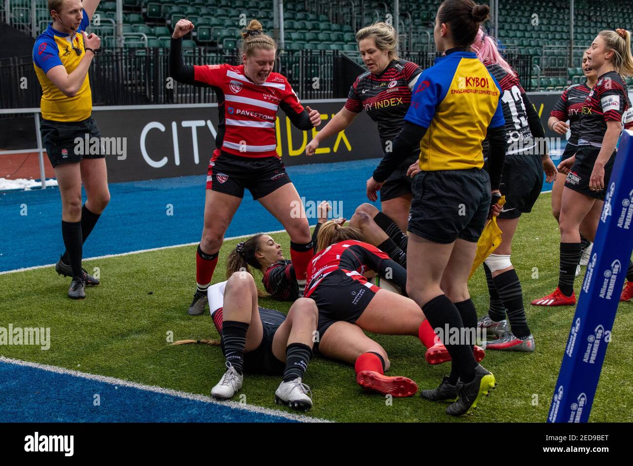London, UK. 14th Feb, 2021. Millie Wood (#13 Gloucester-Hartpury Women ...