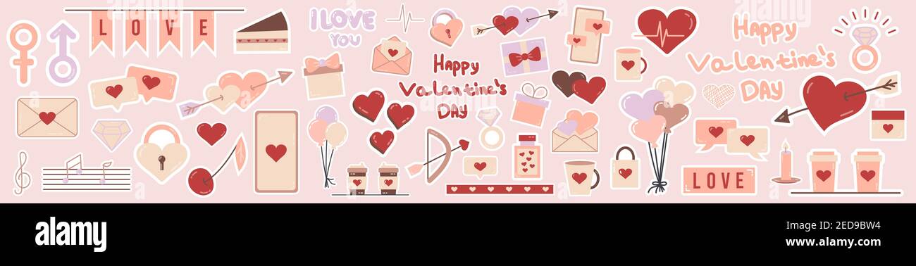 Sticker. Beautiful love stickers. Romantic objects for planner and ...