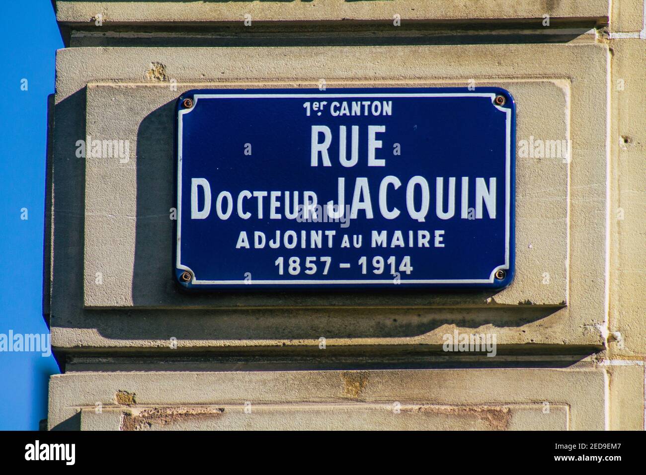 Reims France February 14, 2021 Street sign or road sign, erected at the ...