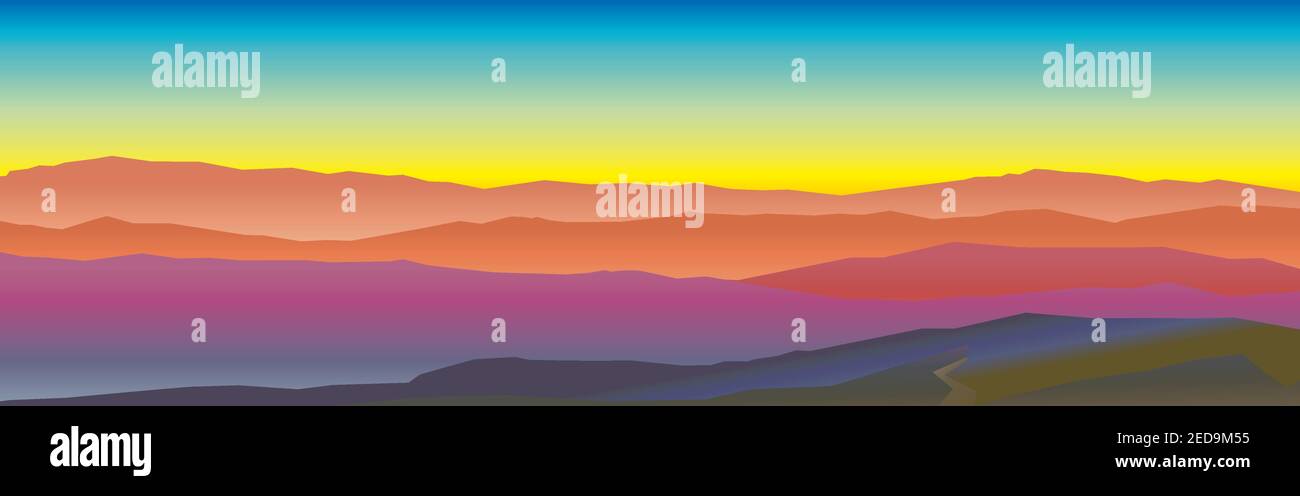 Distant mountain range and Mountain Landscape at Sunrise Stock Vector ...
