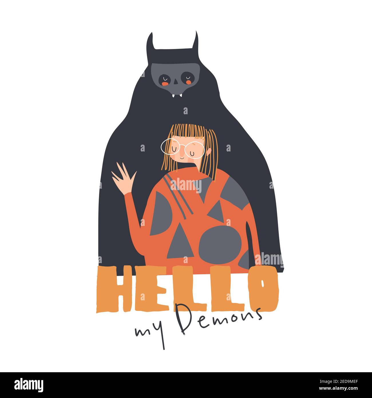 Funny cartoon girl with her black demon Stock Vector Image & Art - Alamy