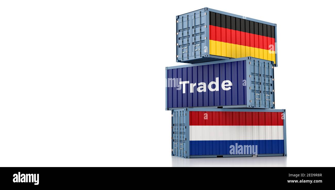 Freight containers with Netherlands and German flag. 3D Rendering Stock ...