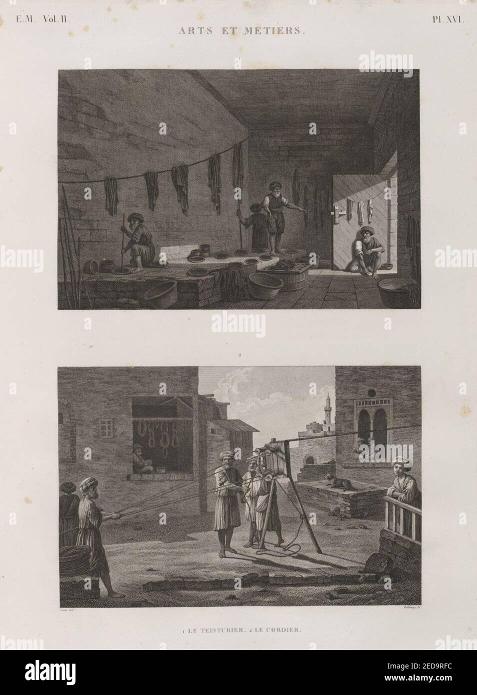 Arts et métiers. 1. Le teinturier; 2. Le cordier Stock Photo - Alamy