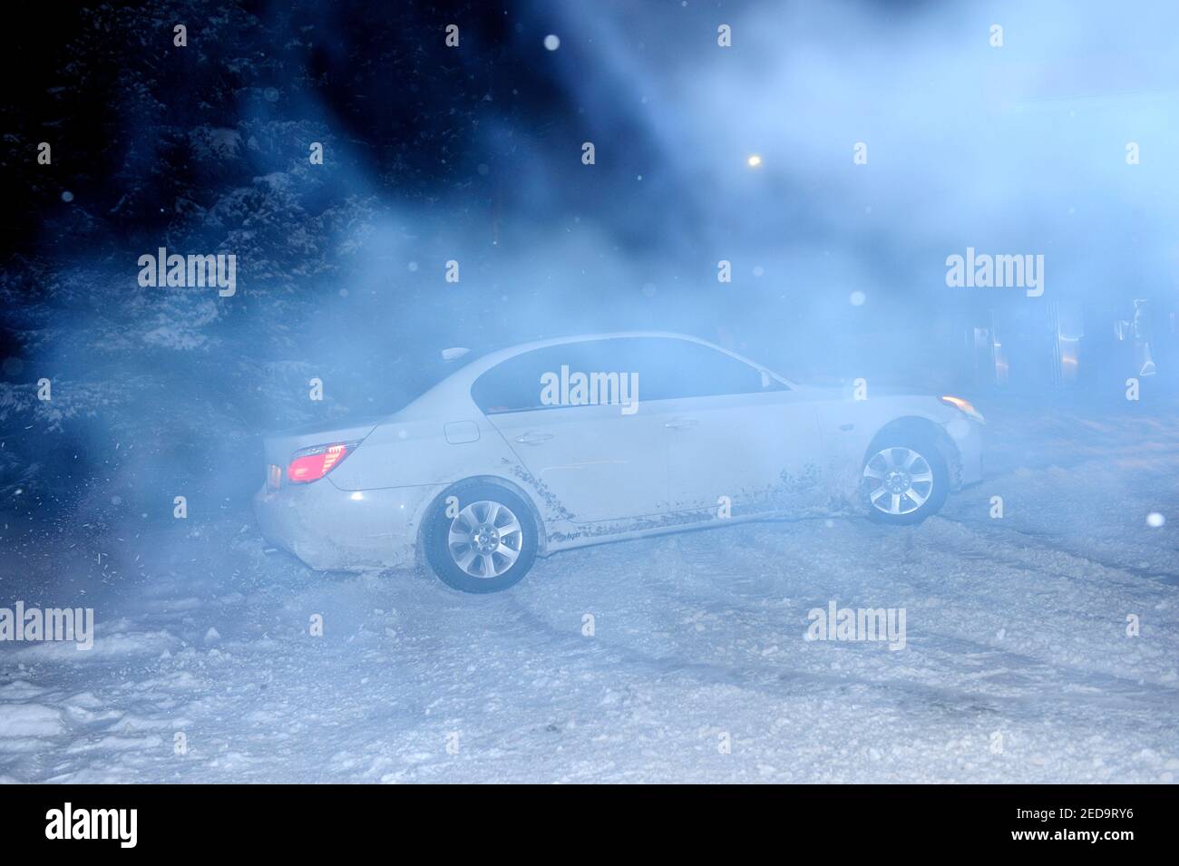 auto, car, BMW drift, bad weather, transport, winter night, trip, snow ...
