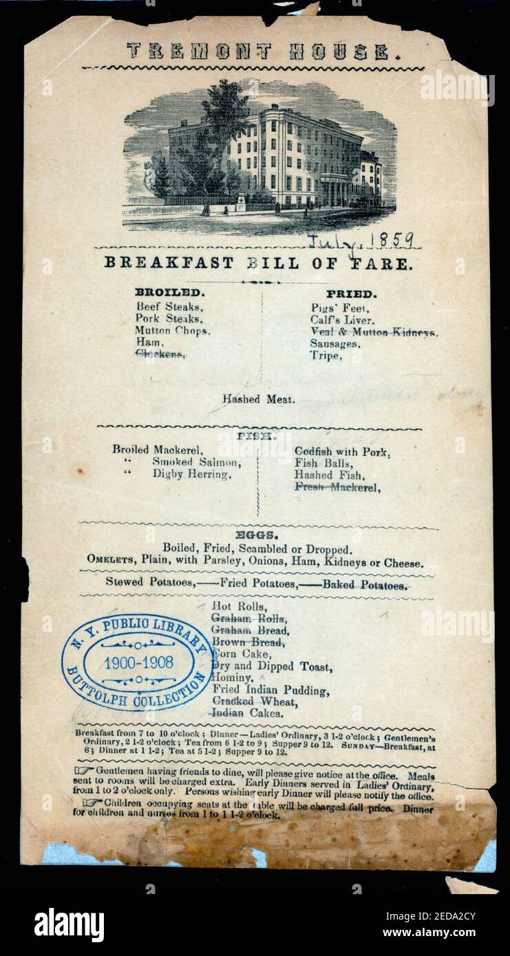 BREAKFAST & DINNER MENU (held by) TREMONT HOUSE (at) WASHINGTON, D.C ...