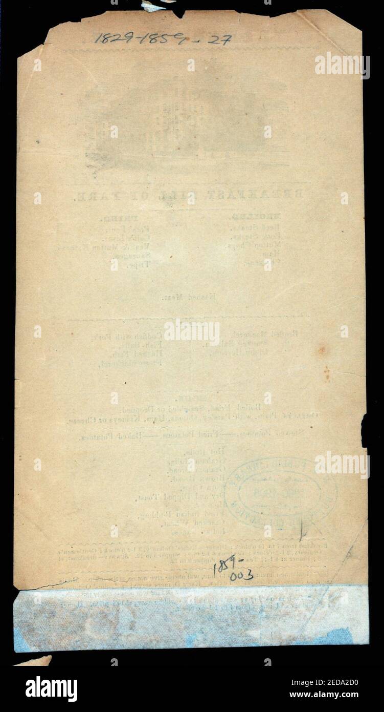 BREAKFAST & DINNER MENU (held by) TREMONT HOUSE (at) WASHINGTON, D.C ...