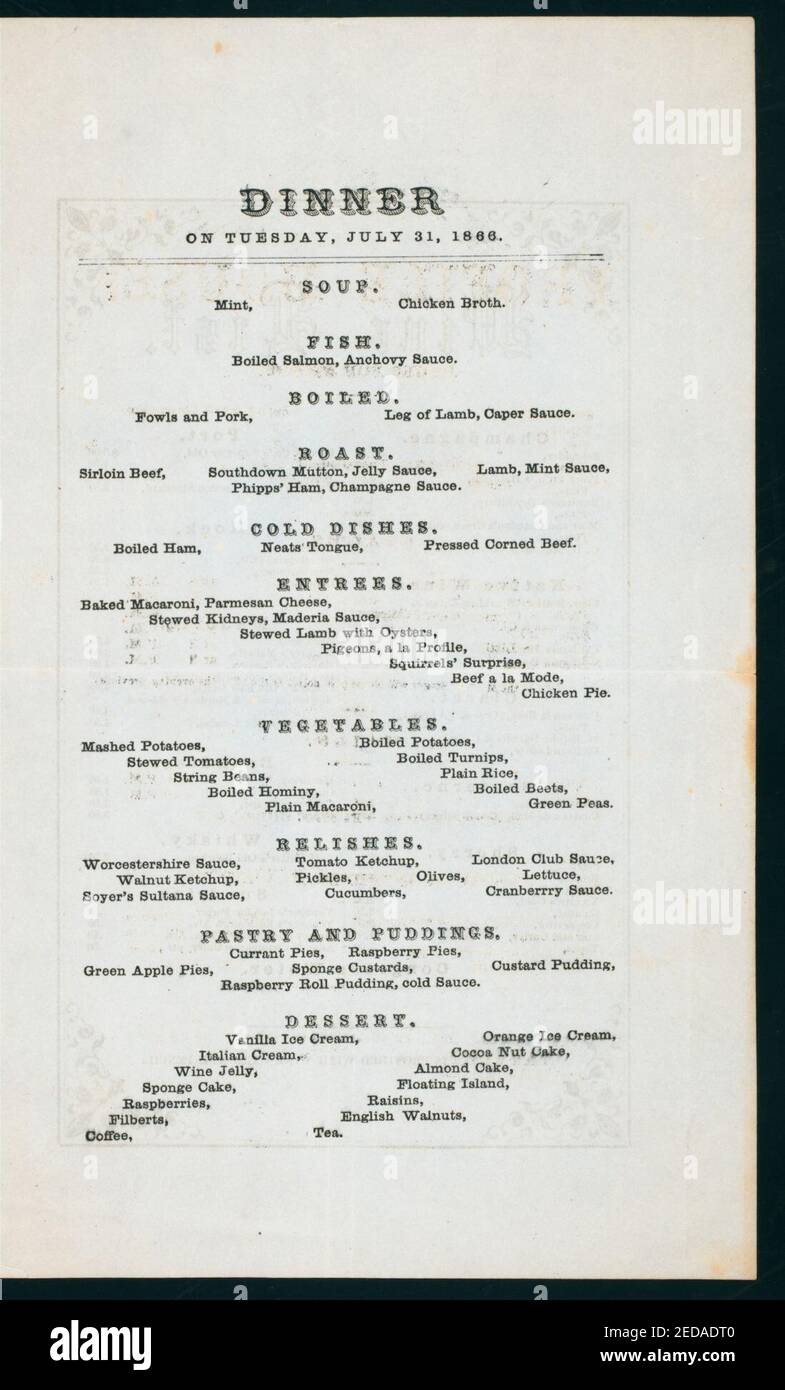 DAILY DINNER MENU (held by) PROFILE HOUSE (at) ''FRANCONIA MTS,NEW ...