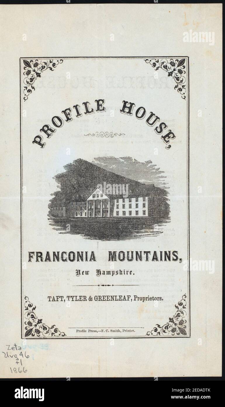 DAILY DINNER MENU (held by) PROFILE HOUSE (at) ''FRANCONIA MTS,NEW ...