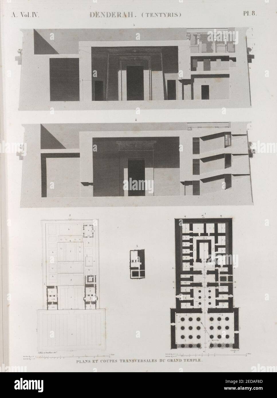 Denderah (Dandara) (Tentyris). Plan et coupes transversales du Grand ...