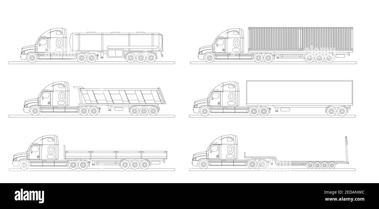 Semi Truck Side View Drawing