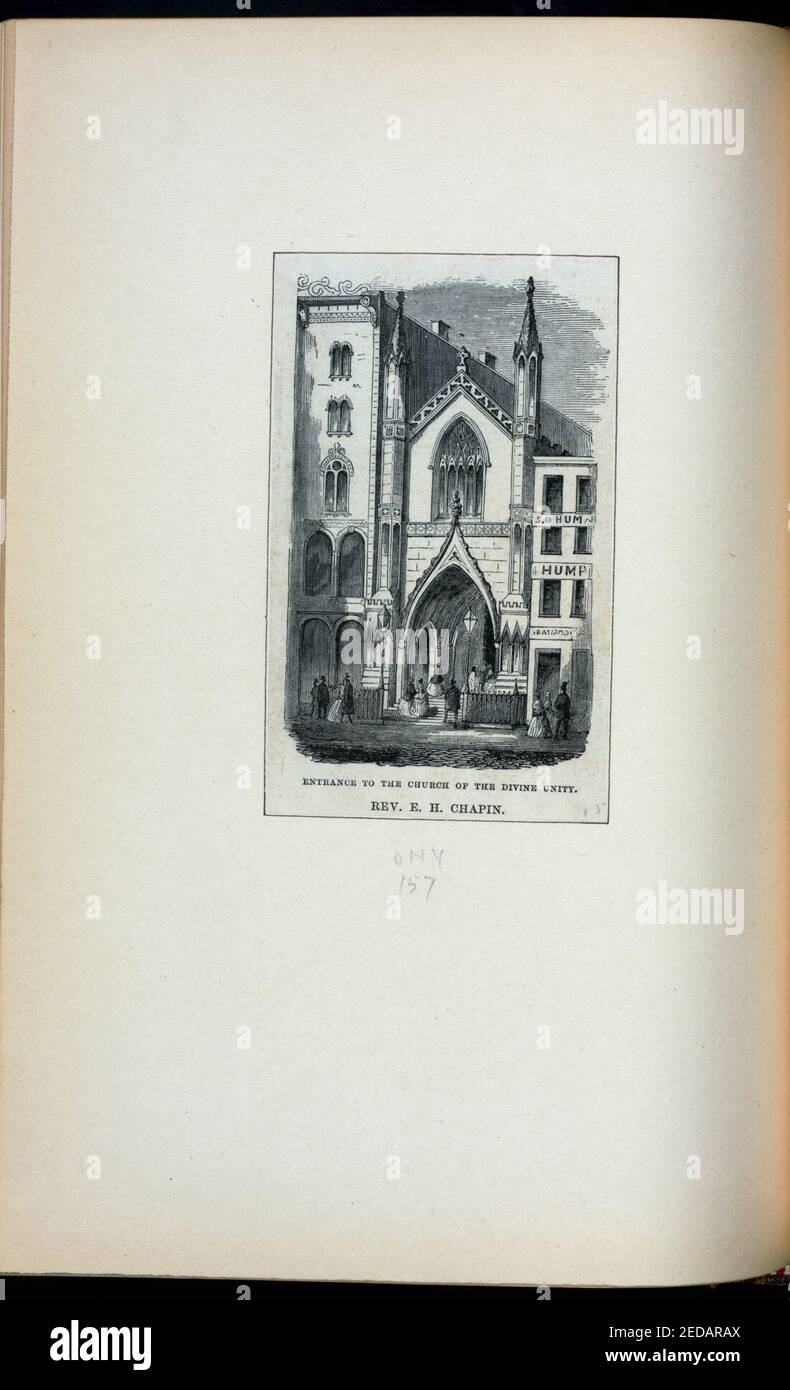 Entrance to the Church of the Divine Unity, Rev. E.H. Chapin Stock ...