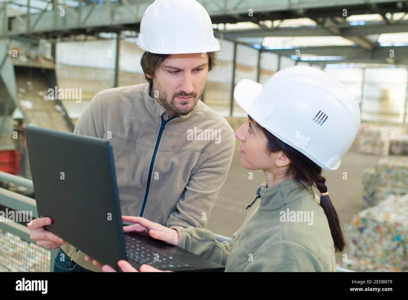 a recycling team checking laptop Stock Photo - Alamy