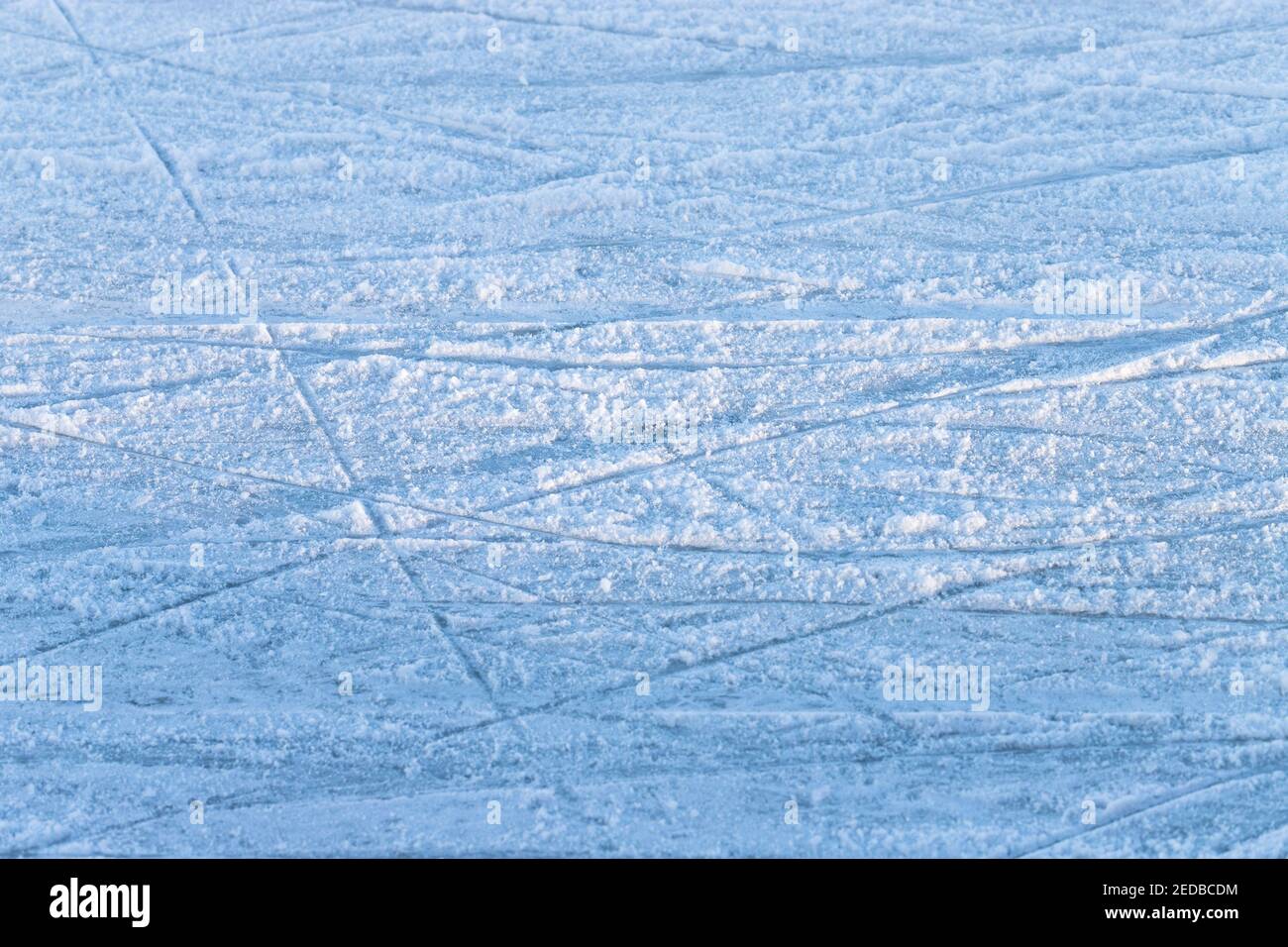 Empty blue ice rink with skate marks after the session outdoors Stock ...