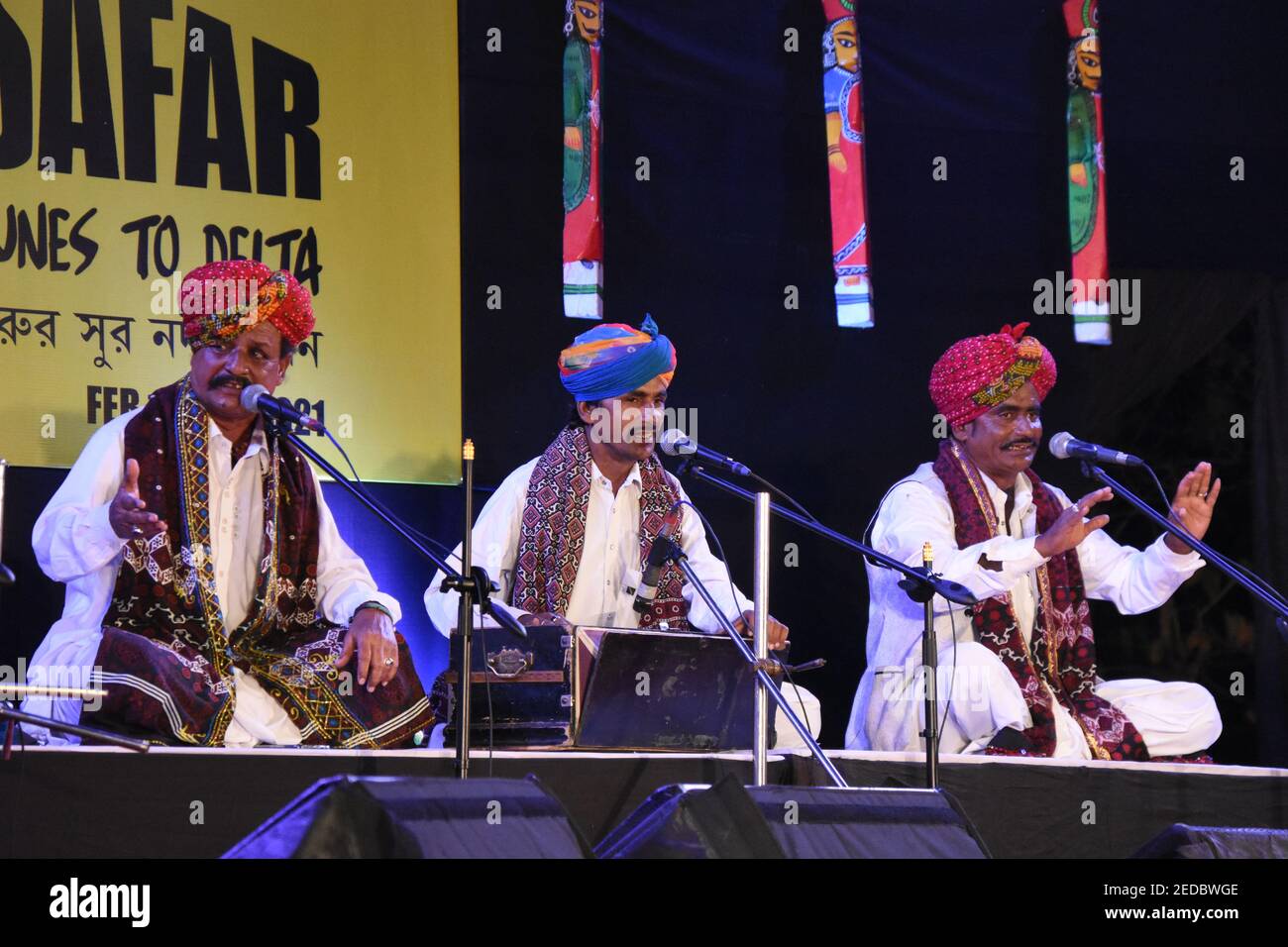 Kolkata, India. 14th Feb, 2021. Sardar Khan Langa, Bundu Khan Langa and ...