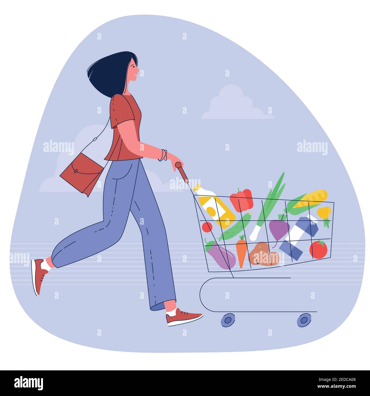 woman pushing supermarket shopping cart Stock Vector Image & Art - Alamy