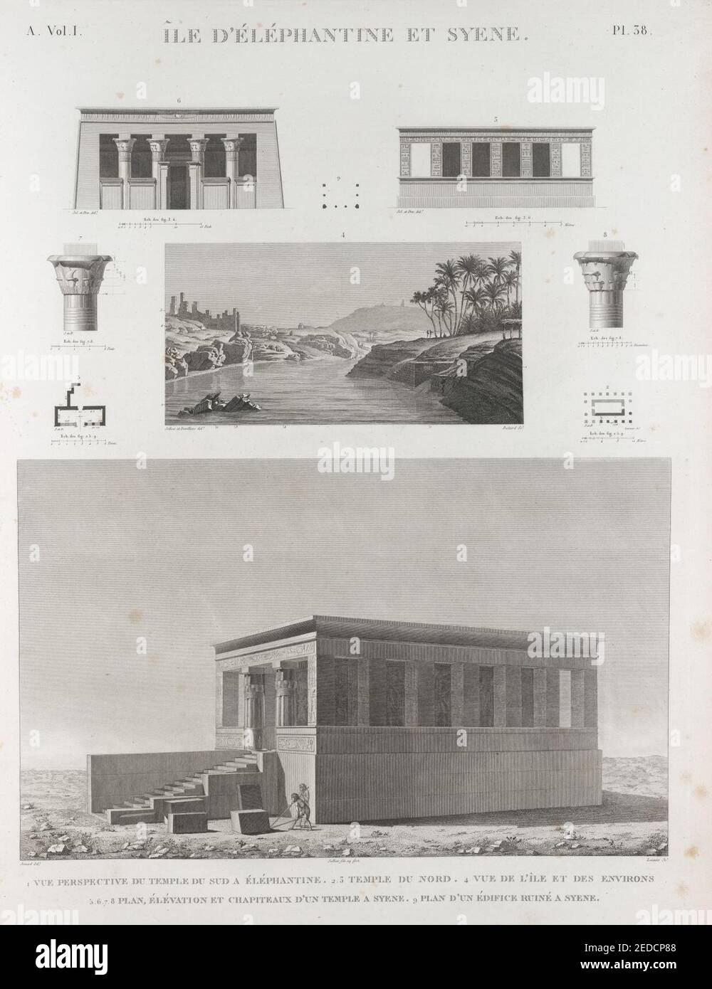 Île d'Éléphantine et Syène (Aswân). 1. Vue perspective du temple du sud ...