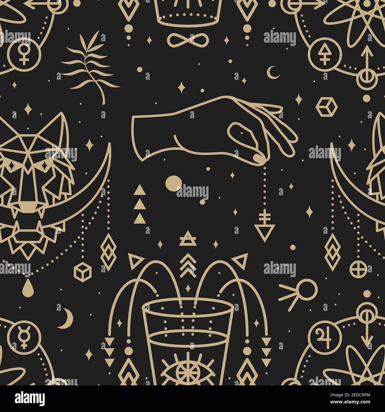 Gold esoteric seamless pattern, background. Vector. Thin line geometric ...