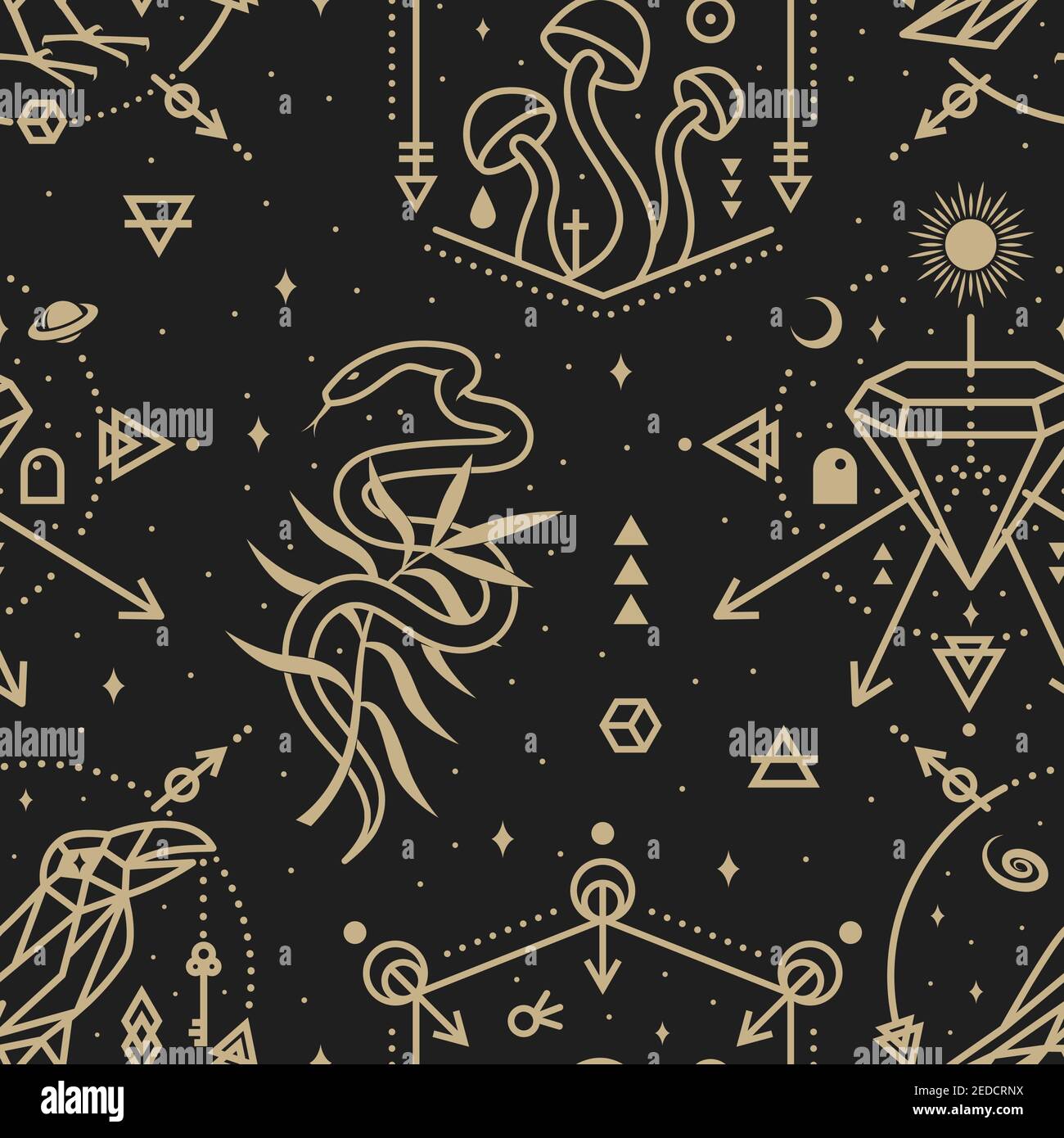 Gold esoteric seamless pattern, background. Vector. Thin line geometric ...