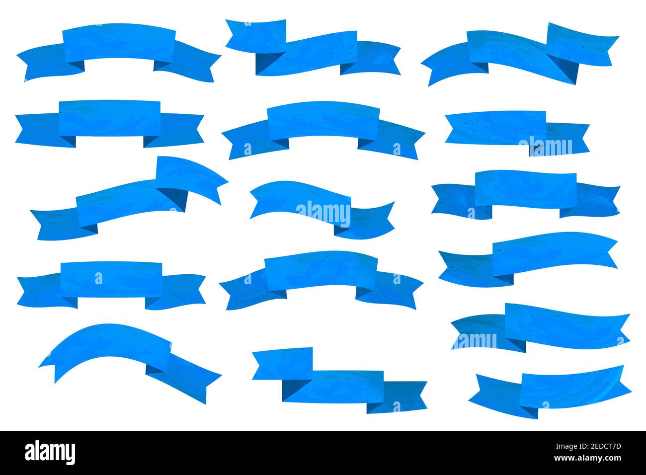 Set of blue flat ribbons isolated on white background. Ribbon banner ...