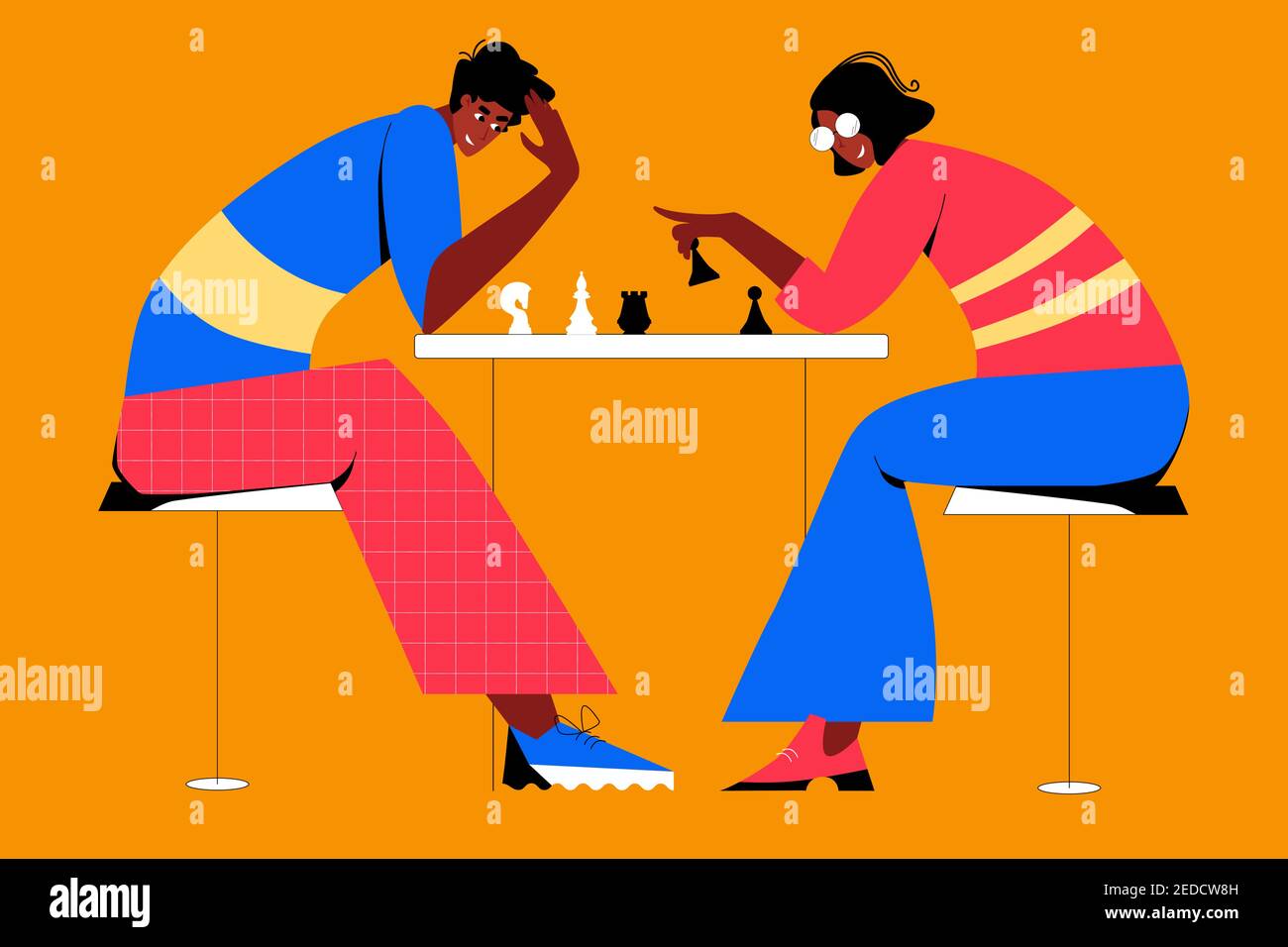 Chess game. Trendy flat illustration. People play chess.Teamwork and ...