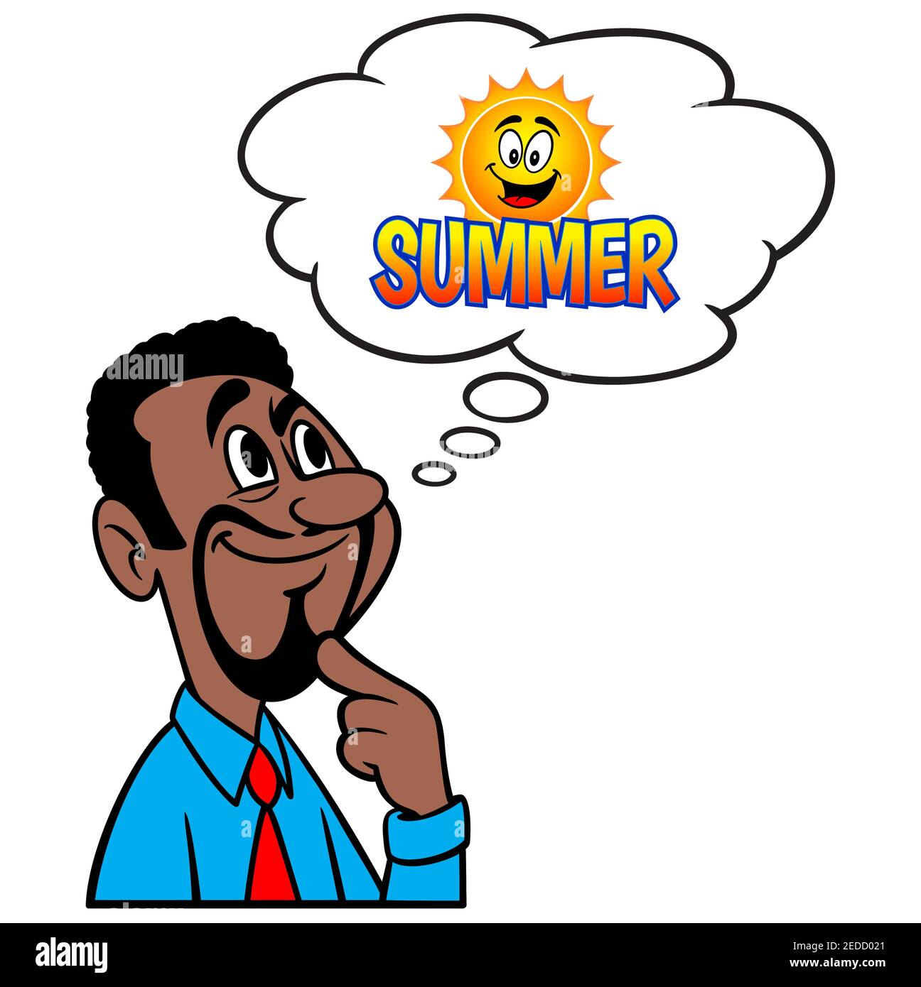 Man thinking about Summer - A cartoon illustration of a man thinking ...