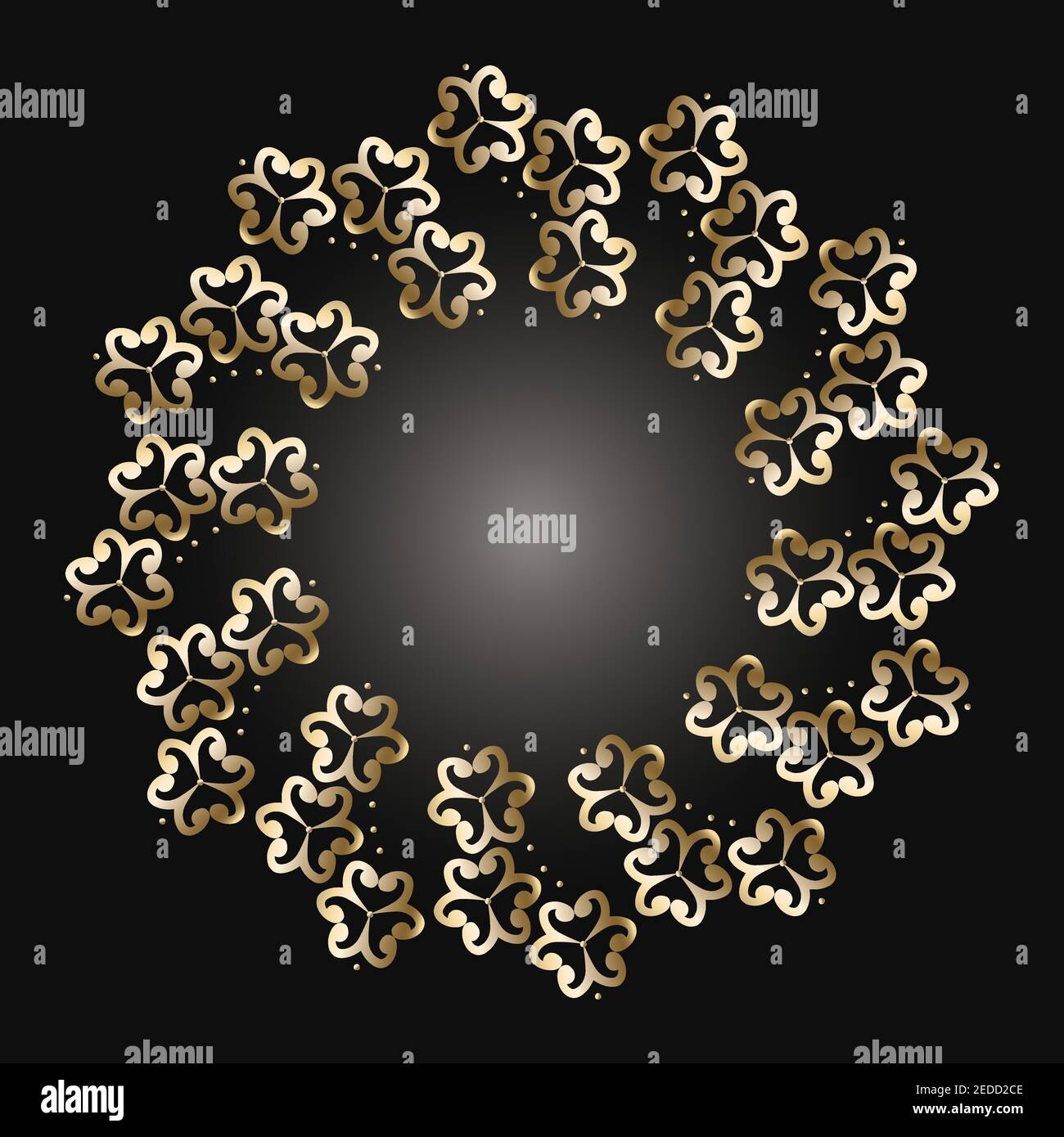 Golden frame with lace ornament in circle on black background. Art deco ...