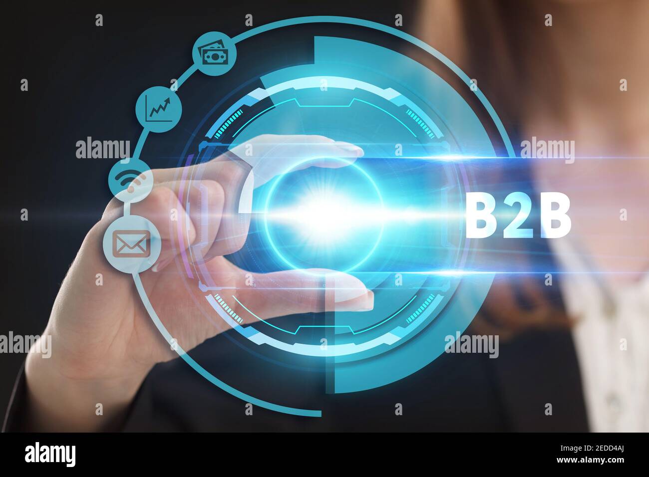 Business, Technology, Internet and network concept. Young businessman working on a virtual ...