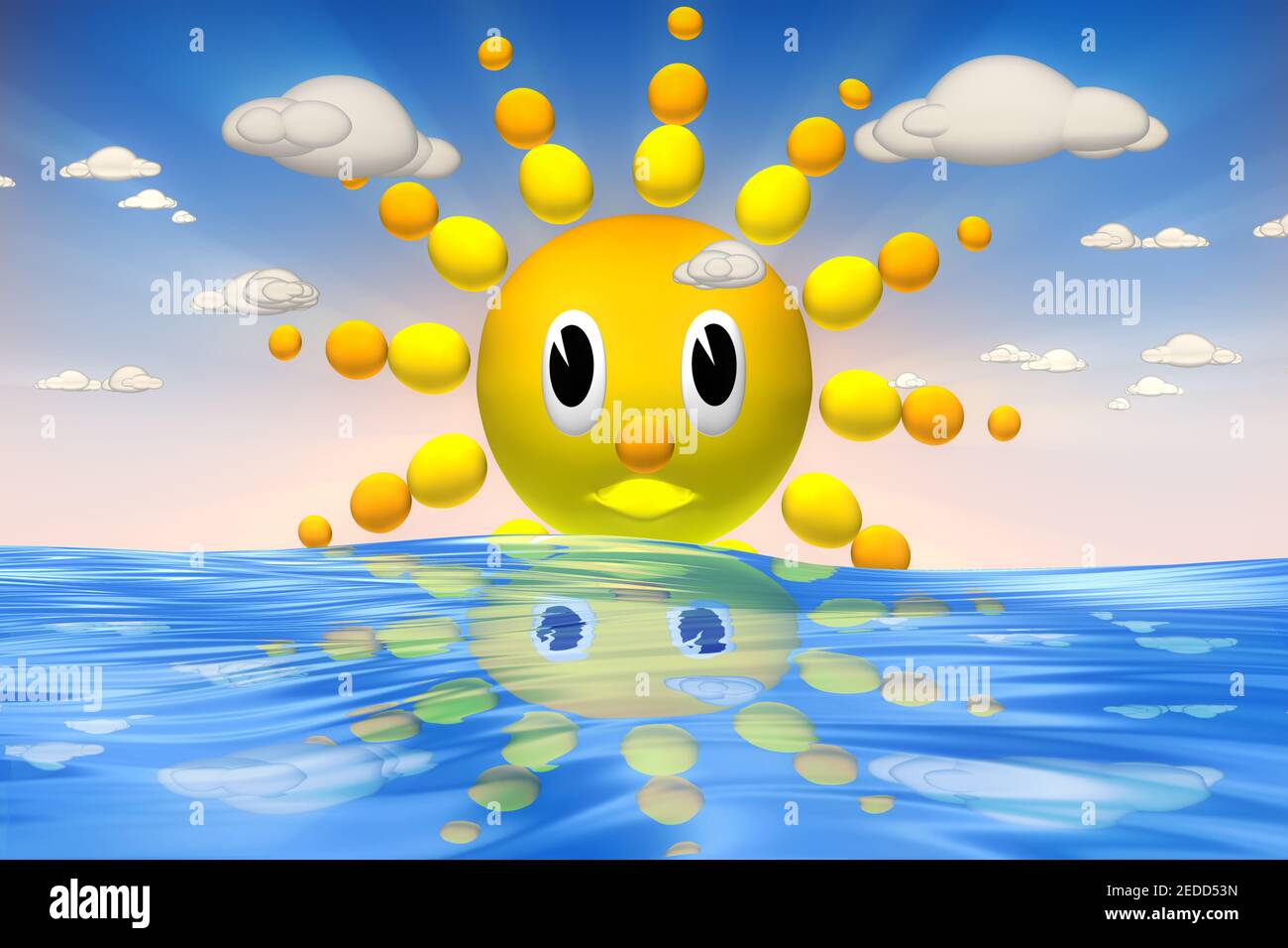 3d rendering of a cartoon sun in the middle of the sea Stock Photo - Alamy