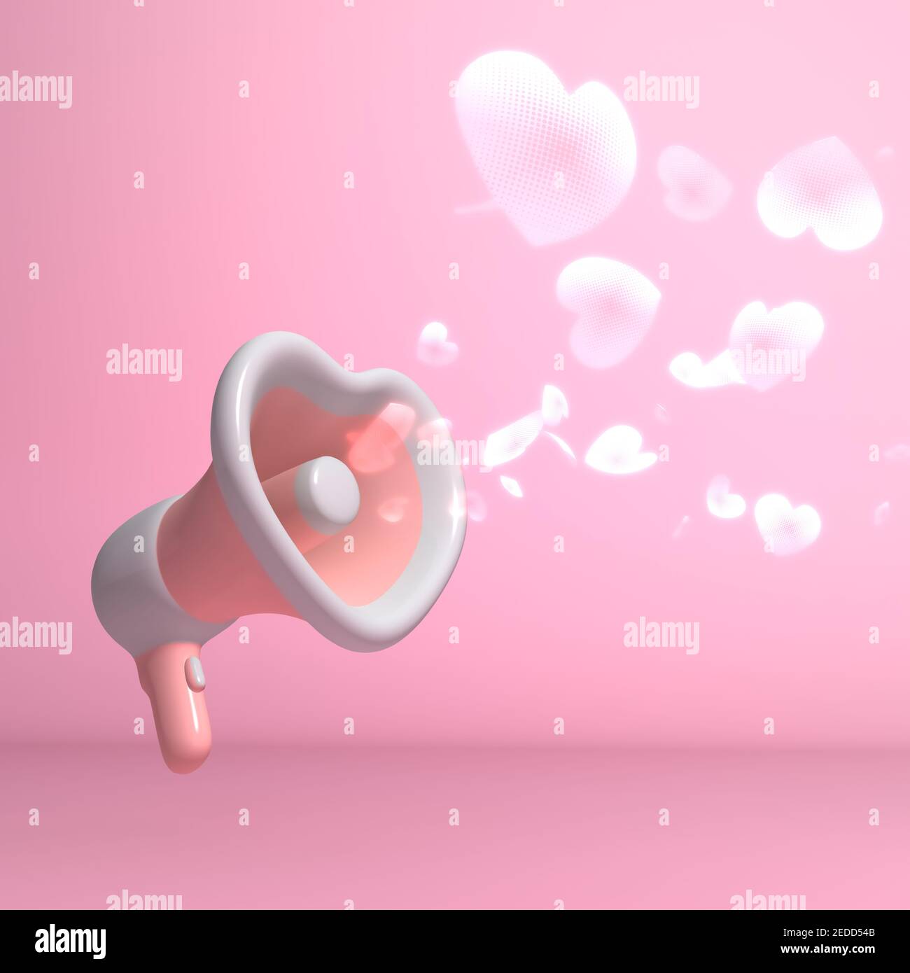 3D Rendering of a Pink Heart Shape Cartoon Megaphone with Heart Icons ...