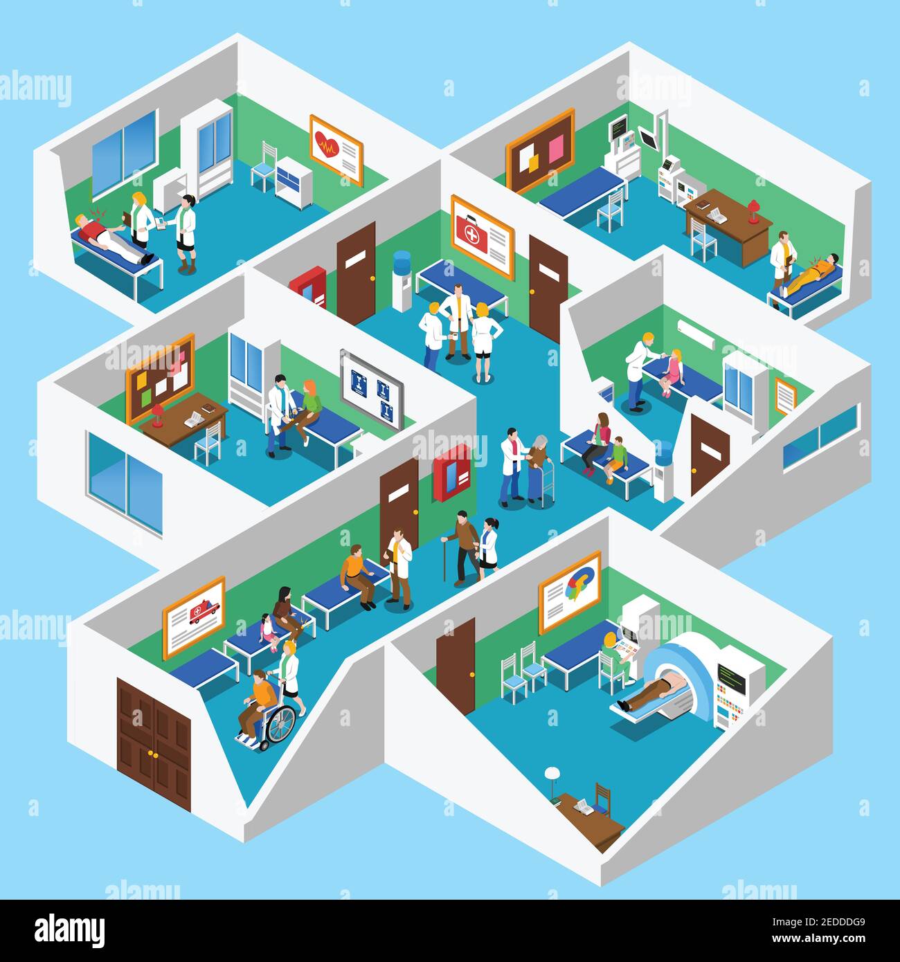 Hospital ground floor interior isometric design with mri facility ...
