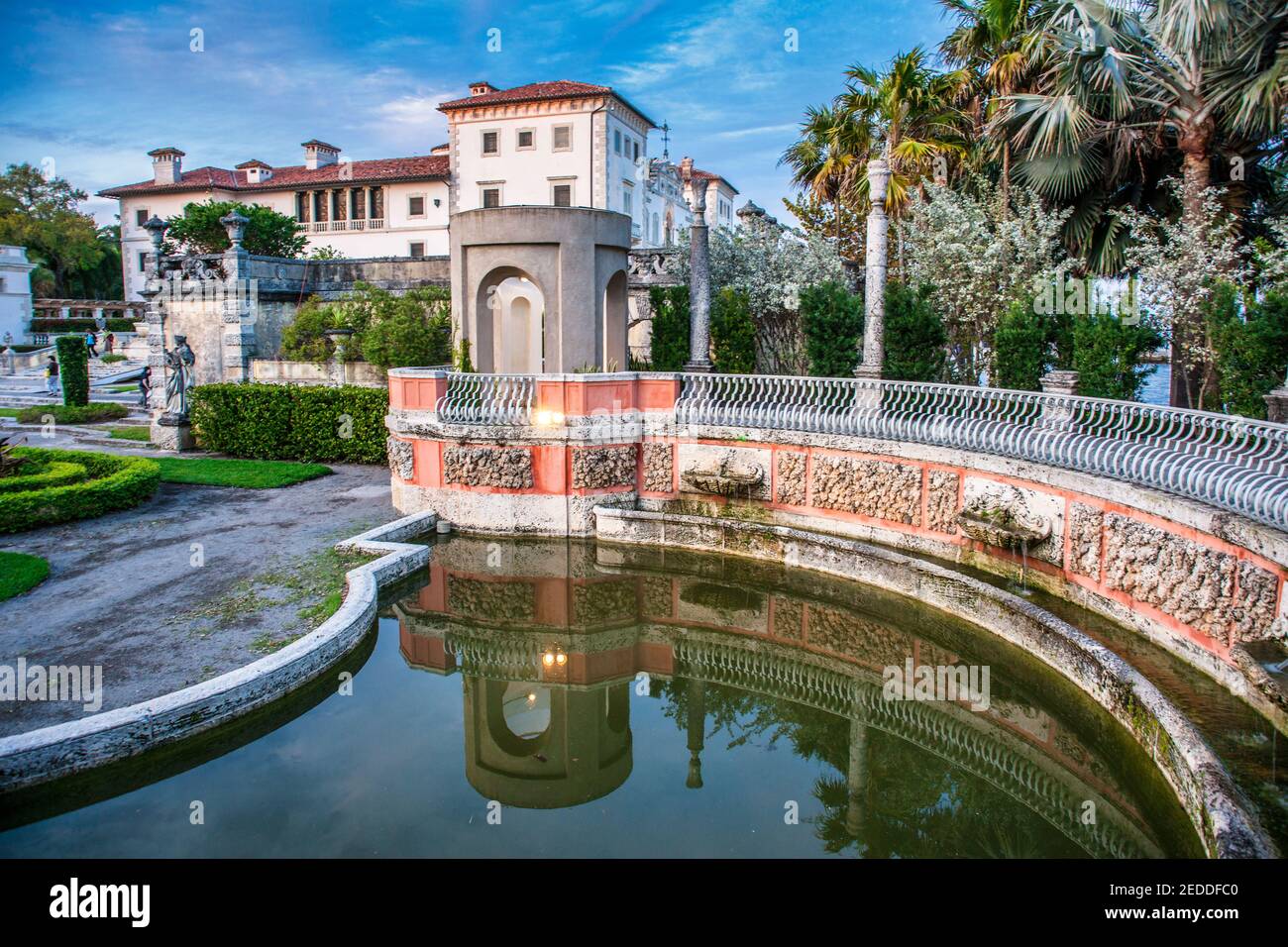 The main house of Villa Vizcaya seen from a Semicircular Pool within ...