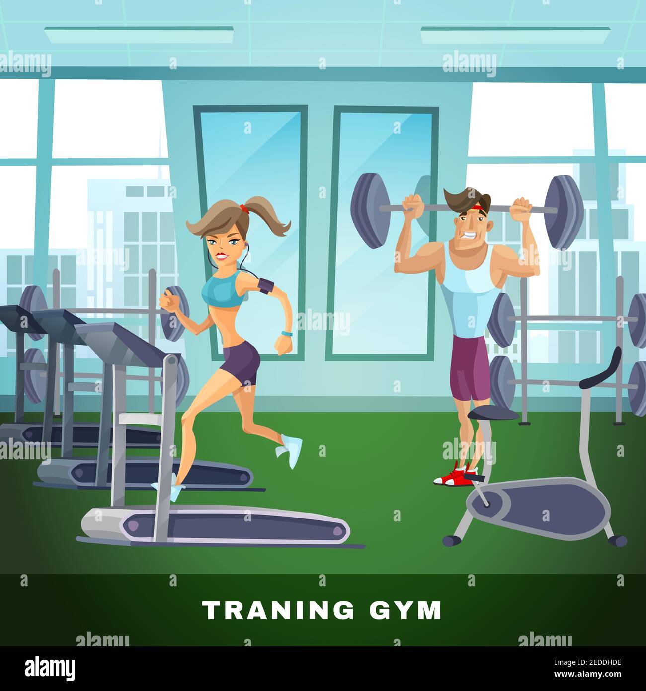 Healthy lifestyle background with fitness center and people cartoon ...