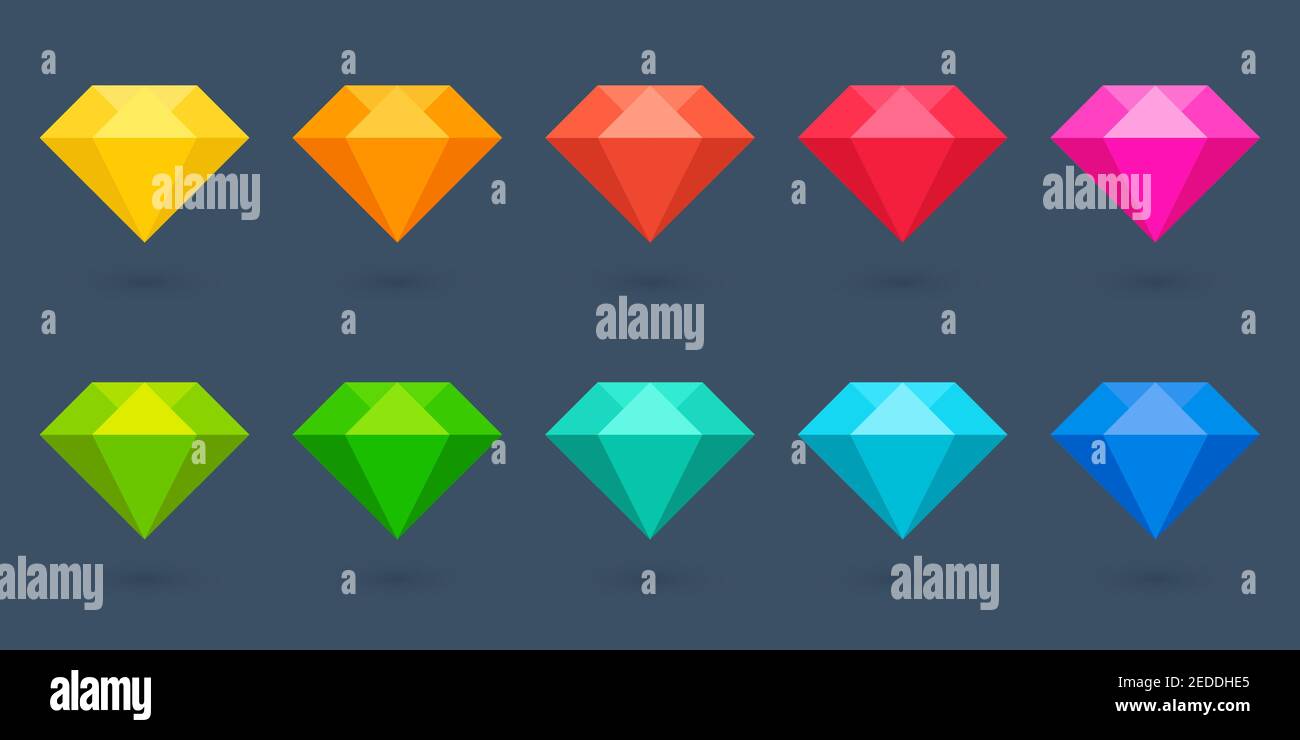 Flat diamonds collection. Colorful gemstone. Vector illustration Stock ...