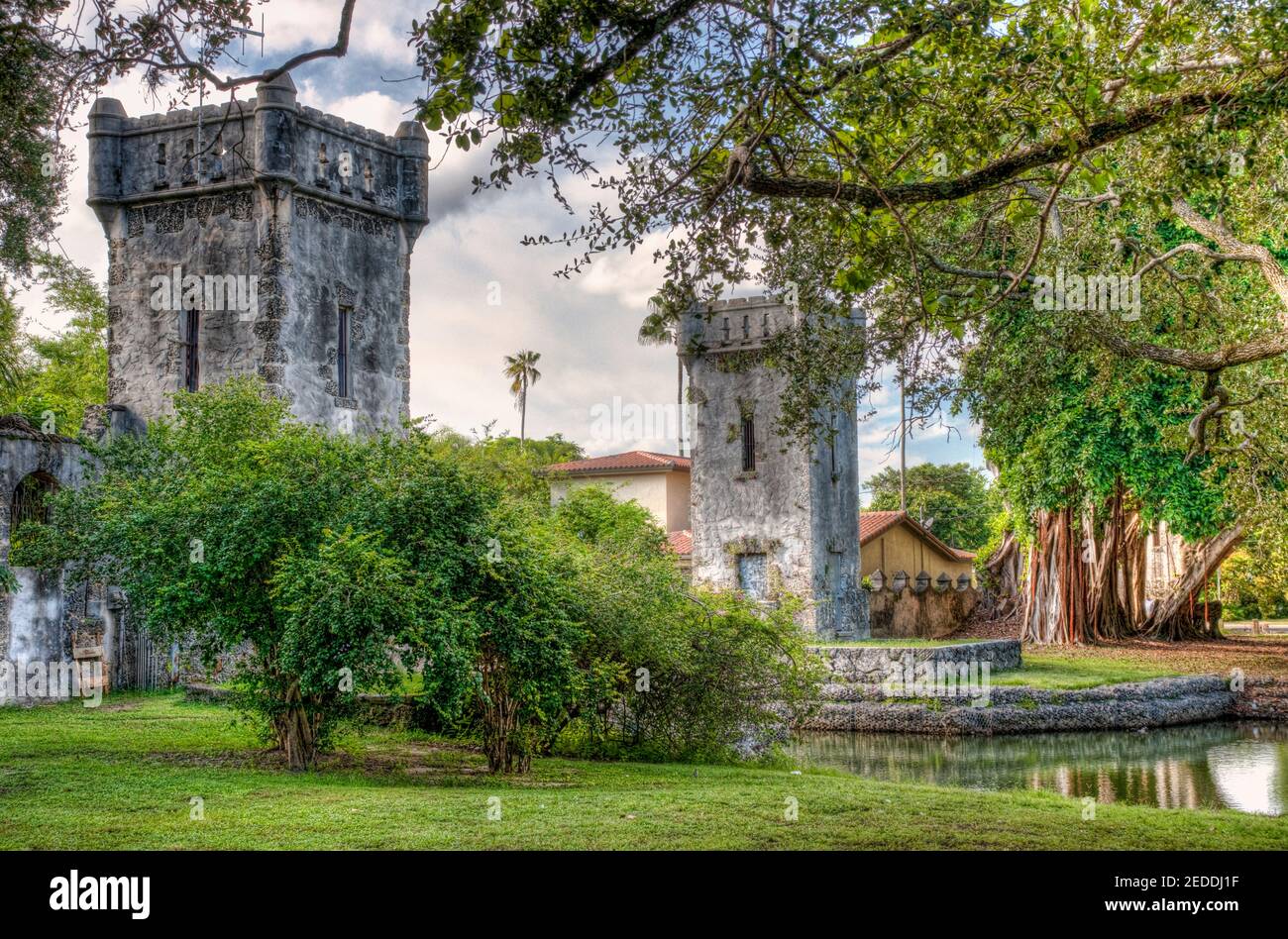 Decorative towers built by George Merrick on the Coral Gables Waterway ...