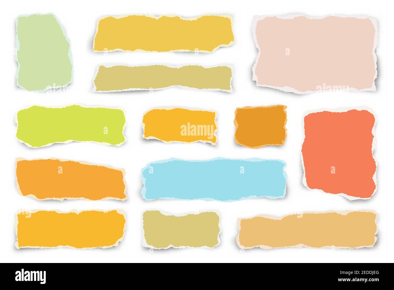 Ripped colorful paper strips. Realistic crumpled paper scraps with torn ...