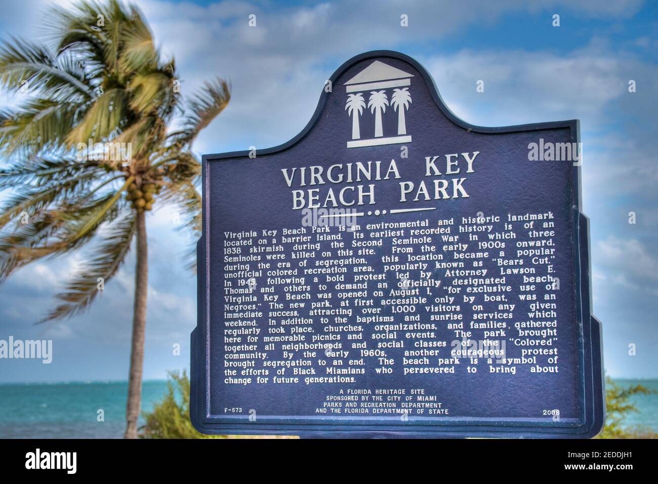 The historical marker for the formerly segregated Virginia Key Beach ...