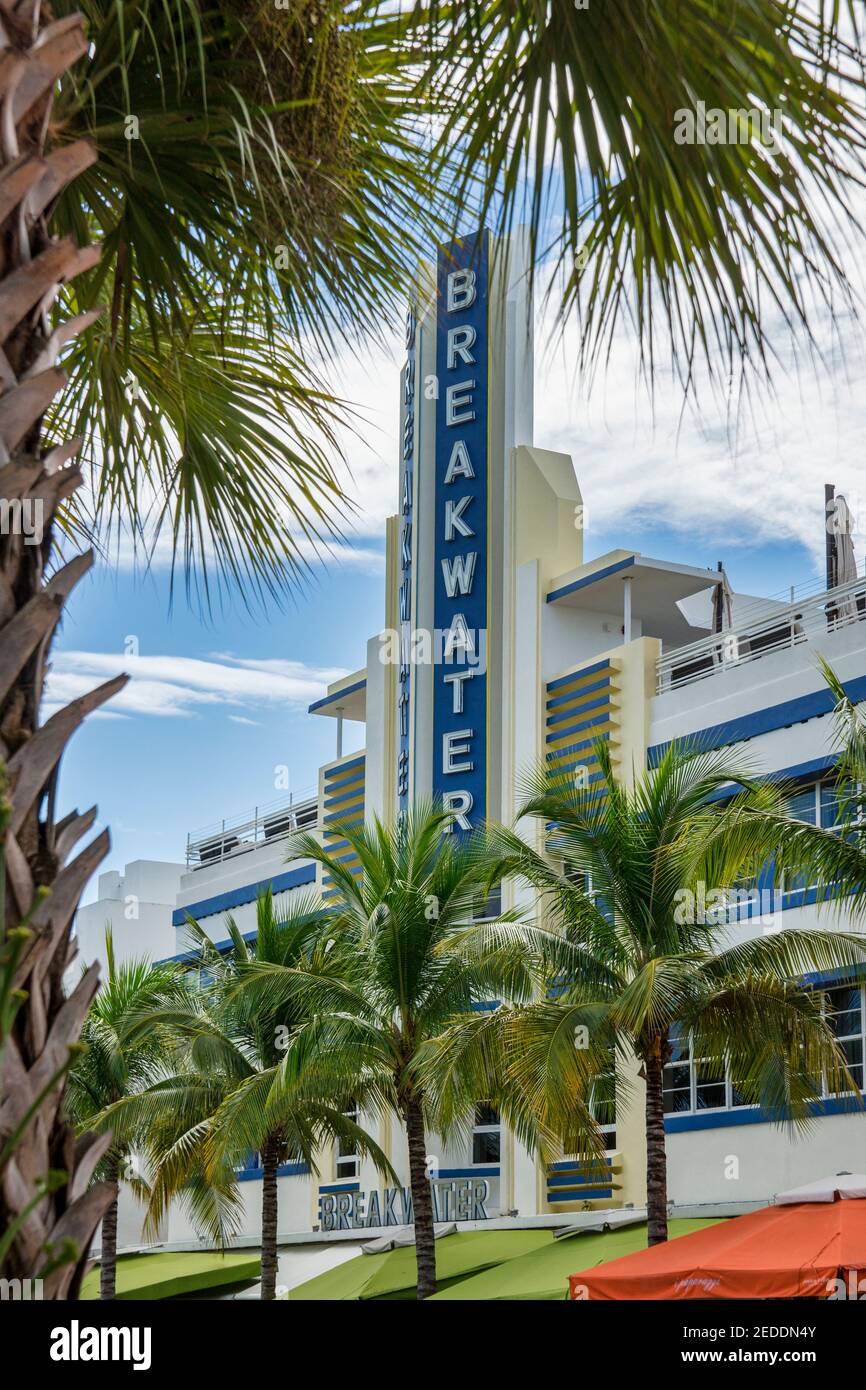 The Breakwater, an Art Deco hotel, on Ocean Drive along South Beach in ...