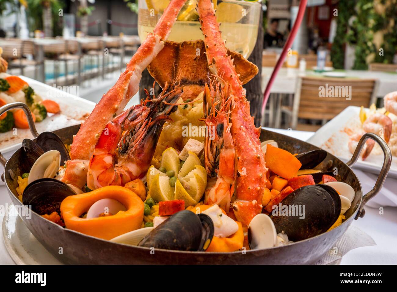 A colorful, outdoor seafood display at an Art Deco hotel on Ocean Drive ...